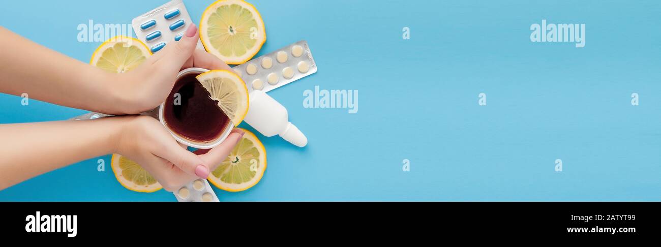 Medications, pills, thermometer, traditional medicine for treating ...