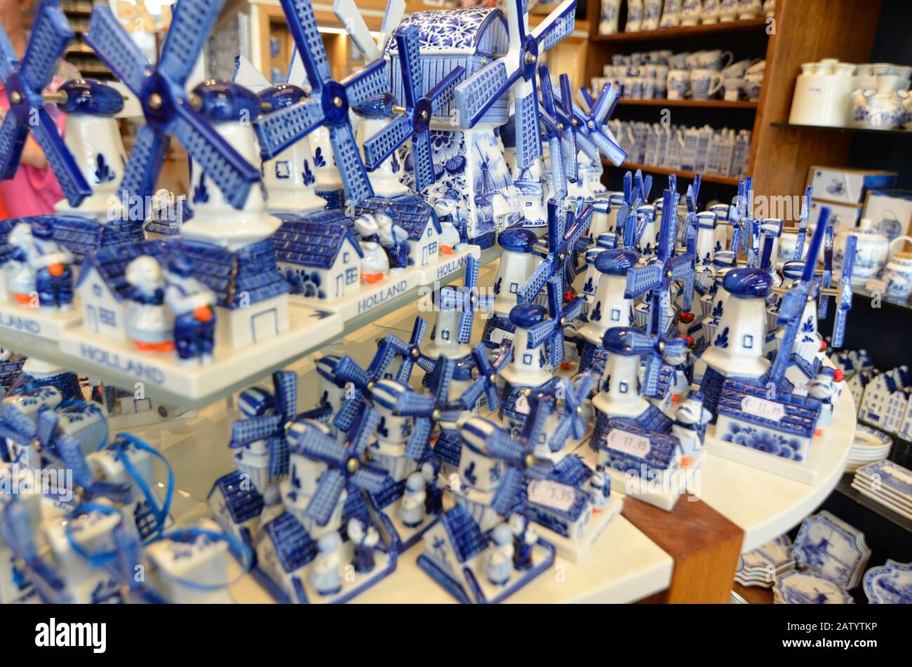 Delft, the netherlands, august 2019. At a shop of the famous white and ...