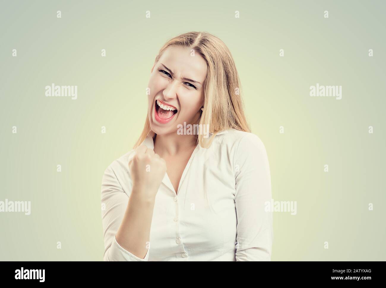 Win. Closeup portrait happy ecstatic winning successful young woman ...