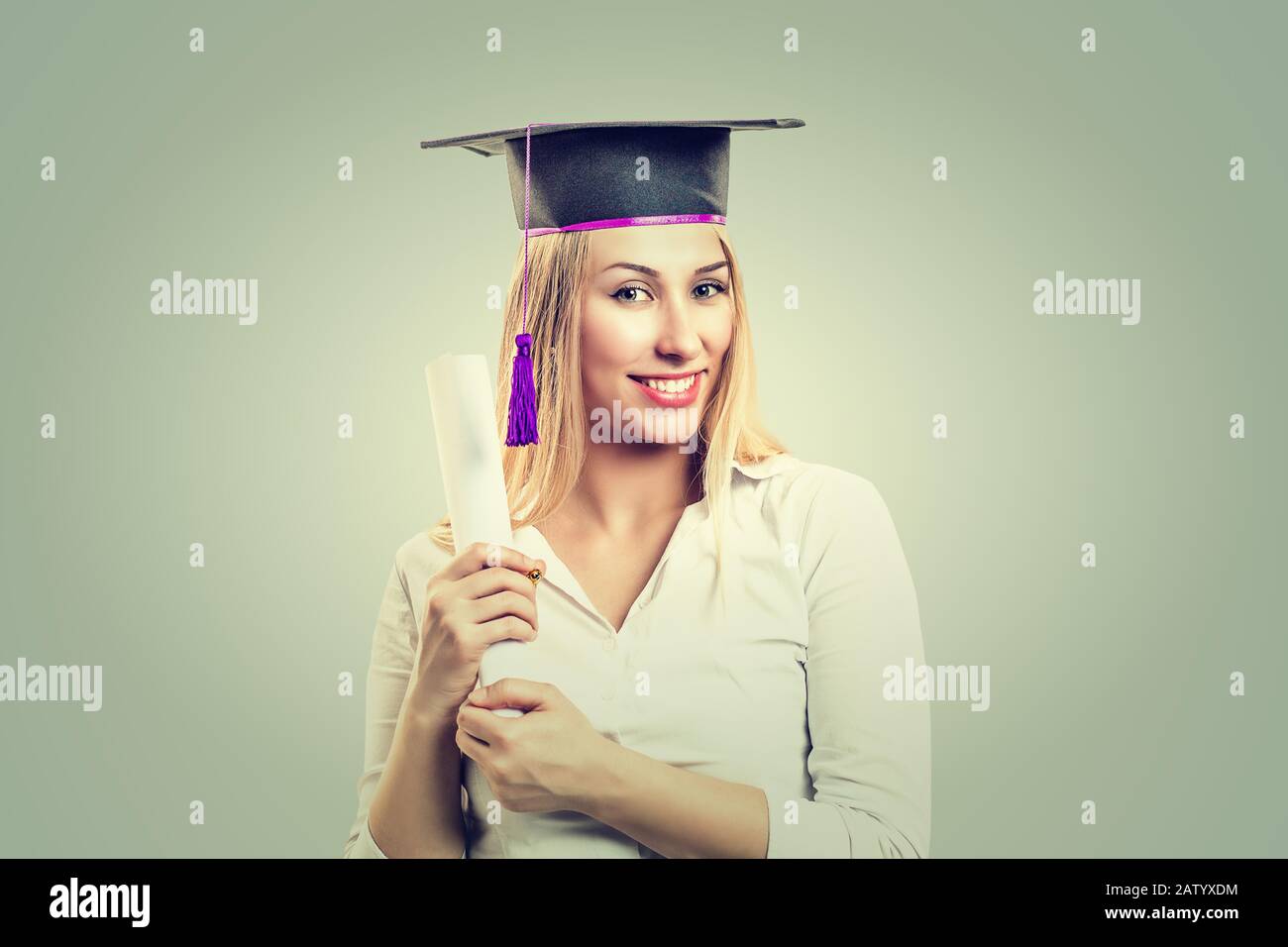 Portrait closeup beautiful smiley latina graduate graduated student ...