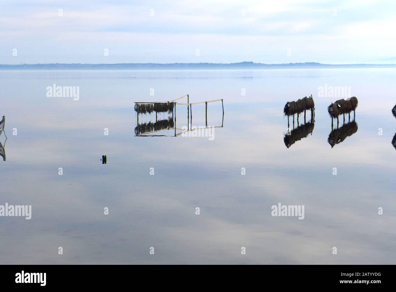 Fishing and mussel farms in the estuary of Axios river, gulf of ...