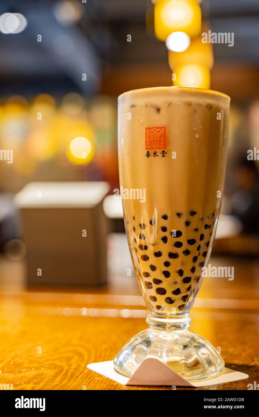 Taichung, NOV 3: Closeup shot of the famous boba milk drink from Chun ...