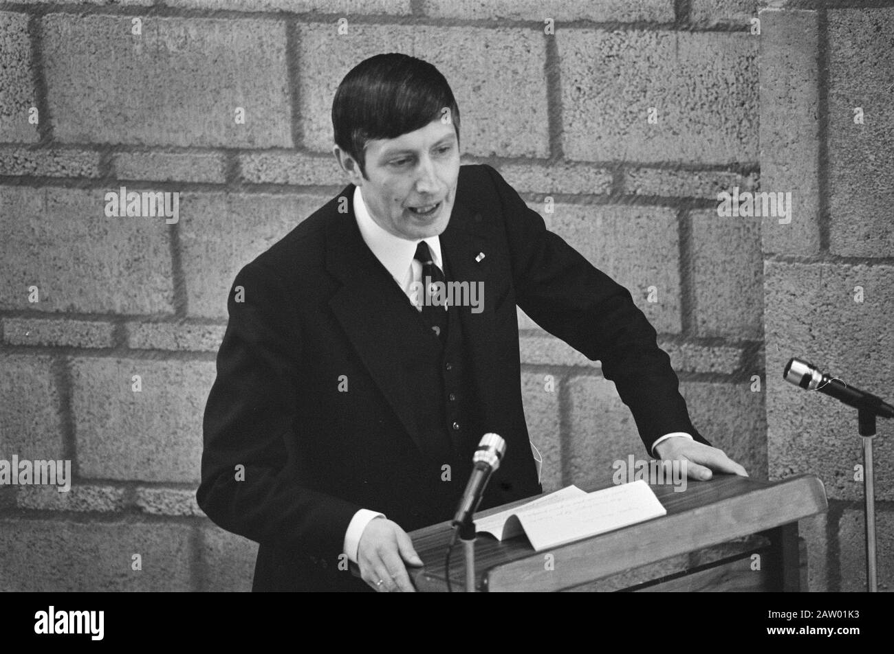 Minister of Justice Van Agt speaking at the opening of the new Palace ...
