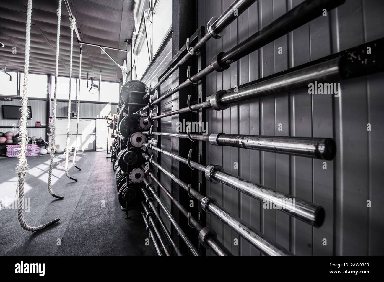 crossfit gym exercise and equipment Stock Photo - Alamy