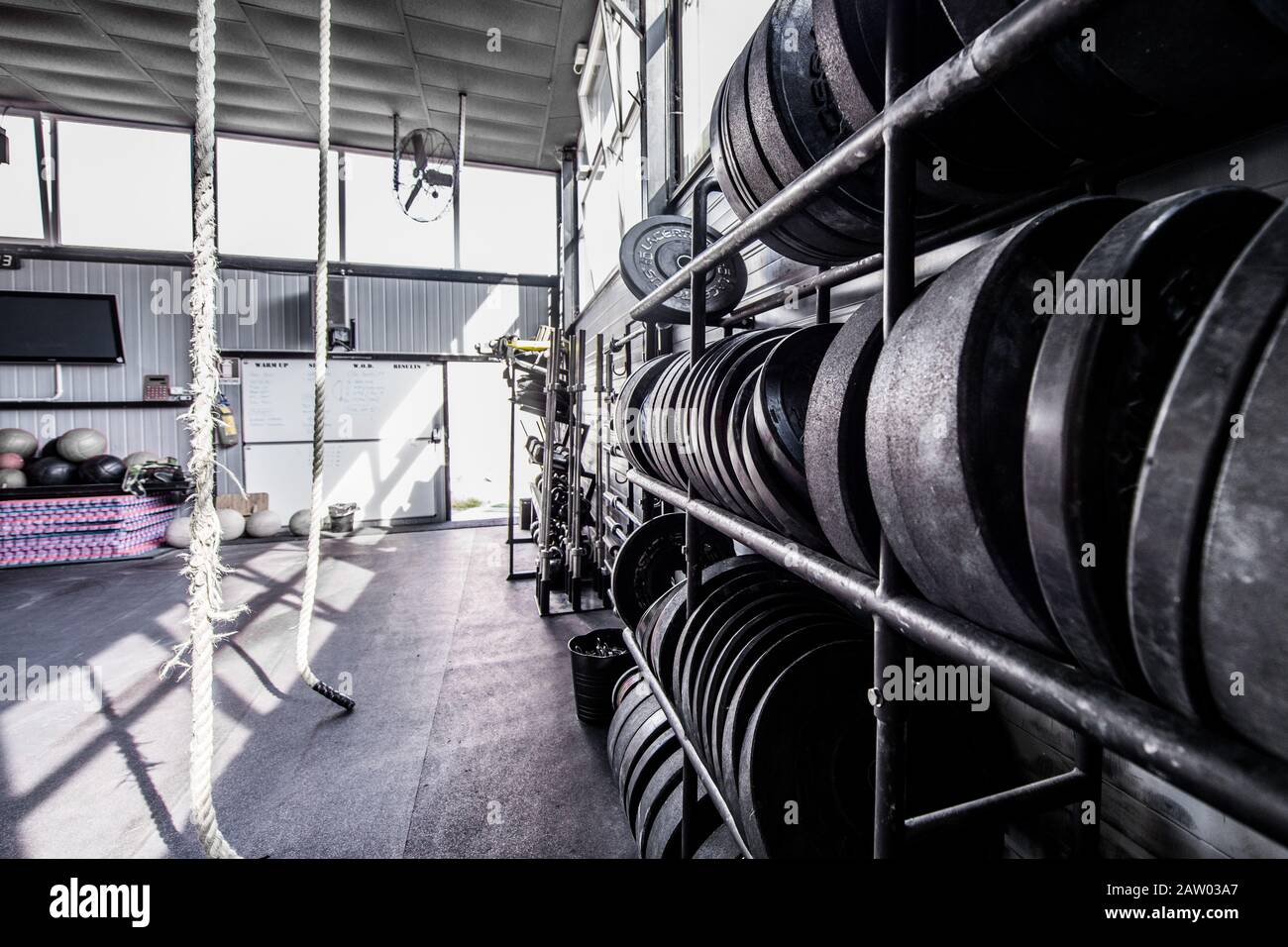 crossfit gym exercise and equipment Stock Photo - Alamy