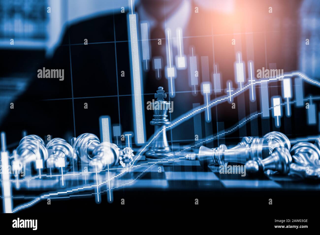 Chess game on chess board on stock market or forex trading graph chart ...