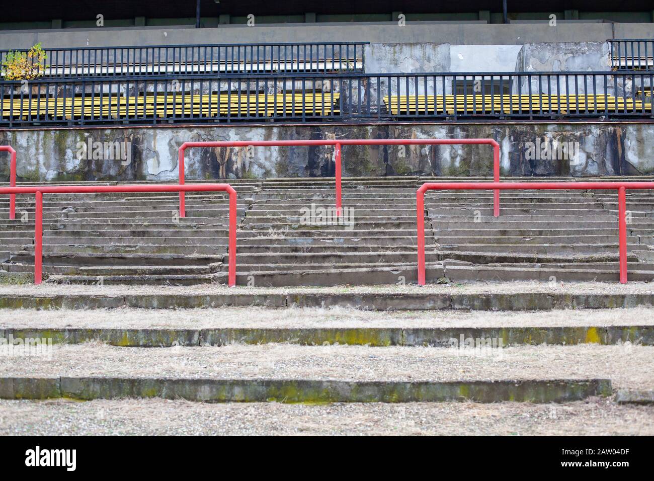 old stadium for a large number of spectators. Abandoned grandstands and ...