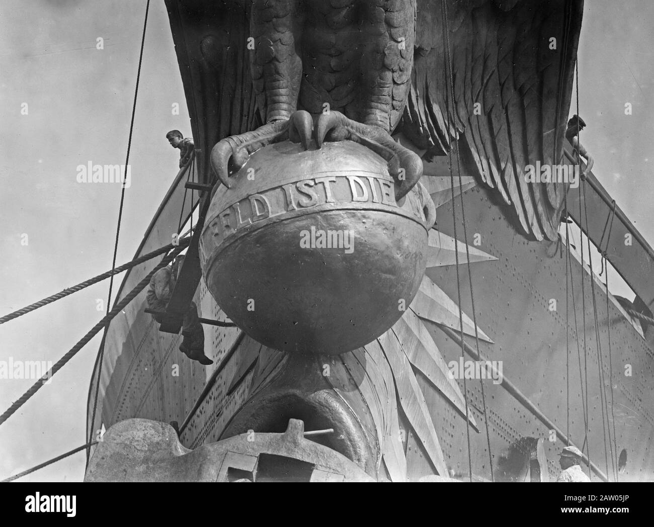 Photo shows the figurehead of the S.S. Imperator, an ocean liner of the ...