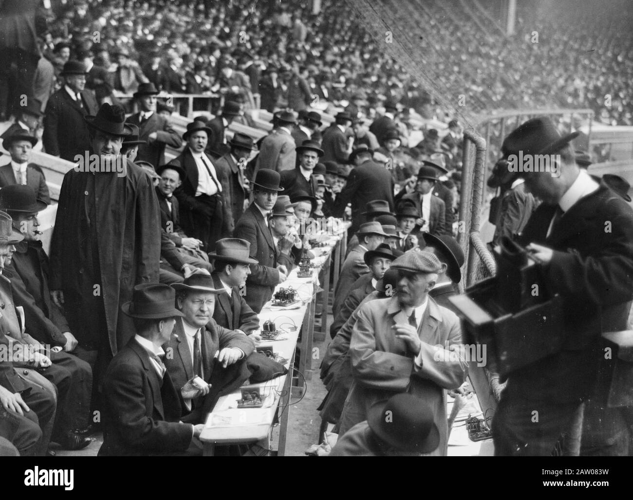 Reporters (telegraphers) at a baseball game at the Polo Grounds in New ...