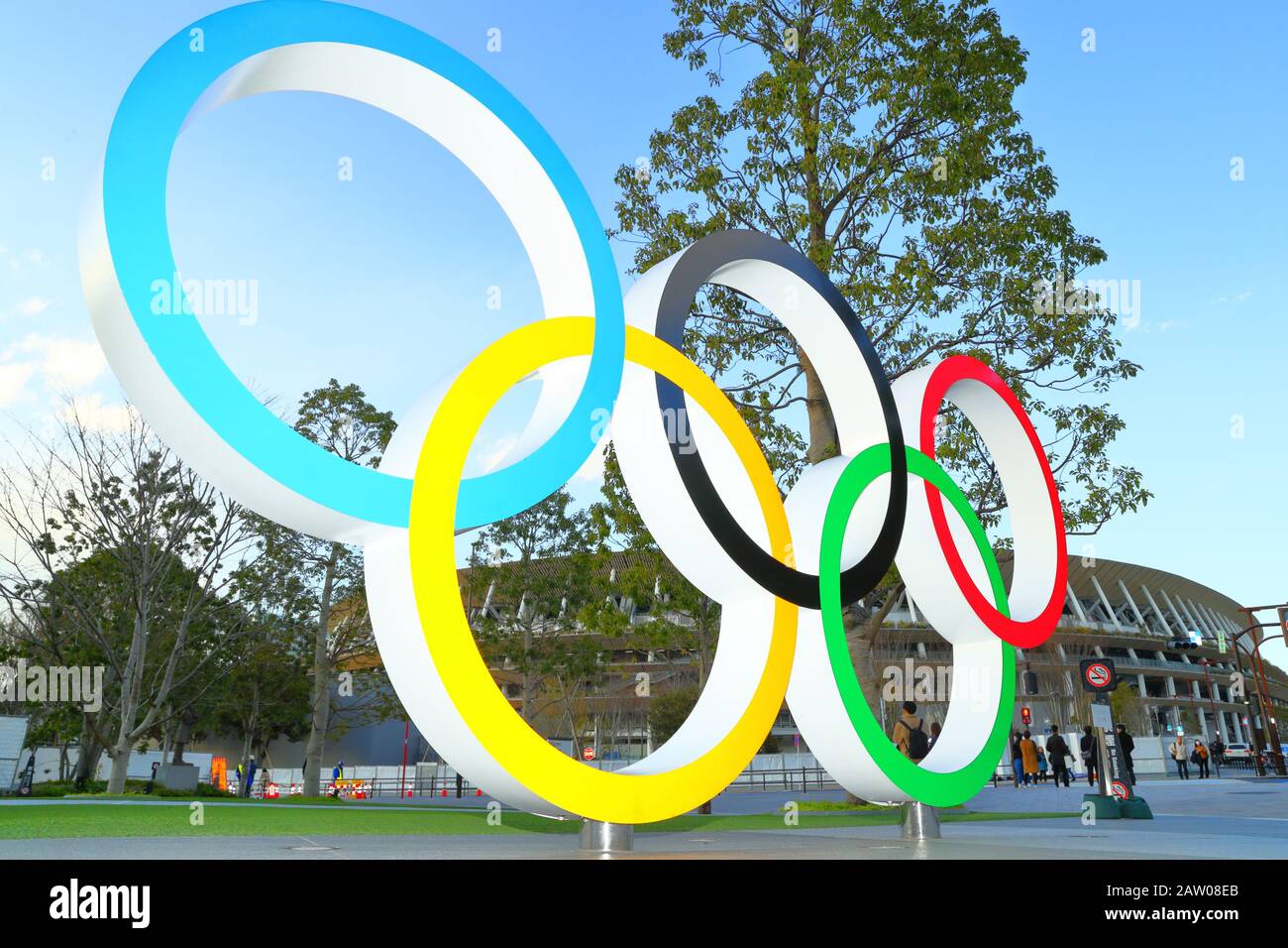 February 5, 2020 : Olympic rings are displayed at Japan Sport Olympic ...