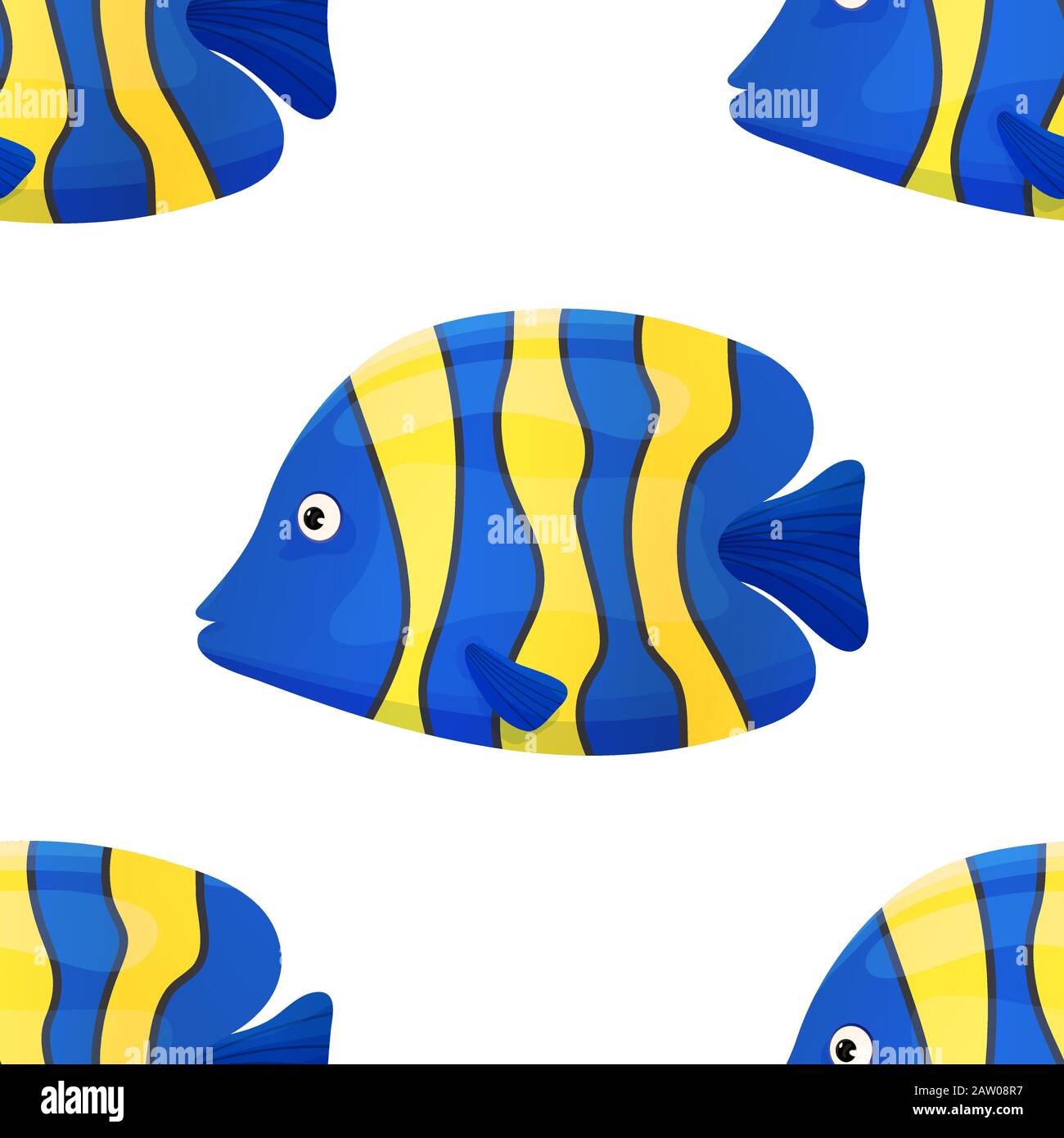 Cute tropical fish on white background. Brightly-coloured ocean fish ...