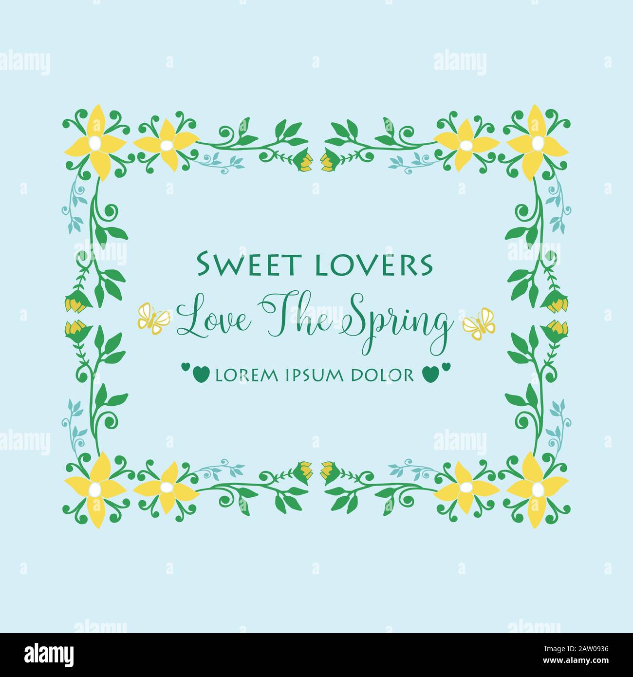 Love spring greeting card design, with leaf and flower simple frame ...