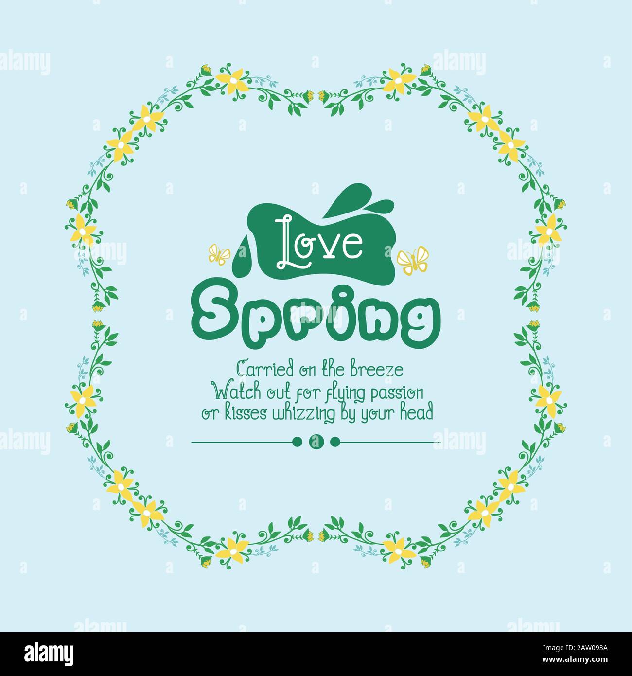 Love spring greeting card design, with leaf and flower simple frame ...