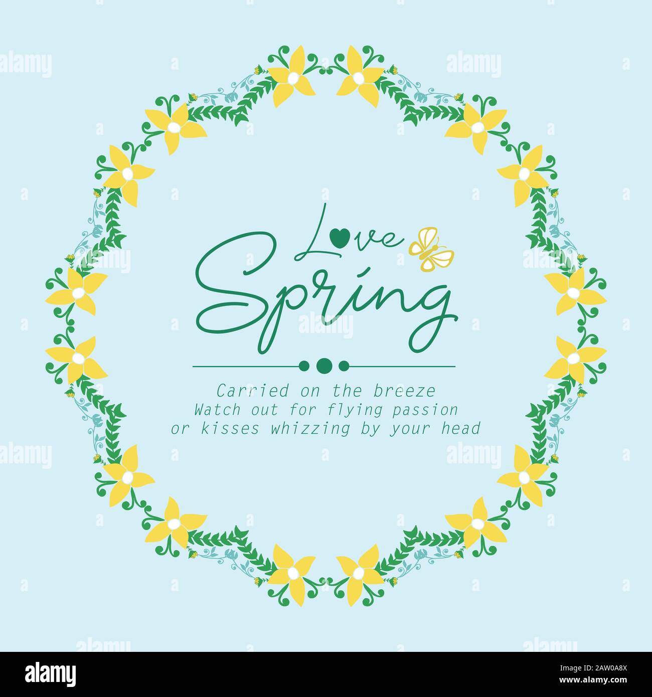 The love spring greeting card design, with elegant pattern of leaf and ...