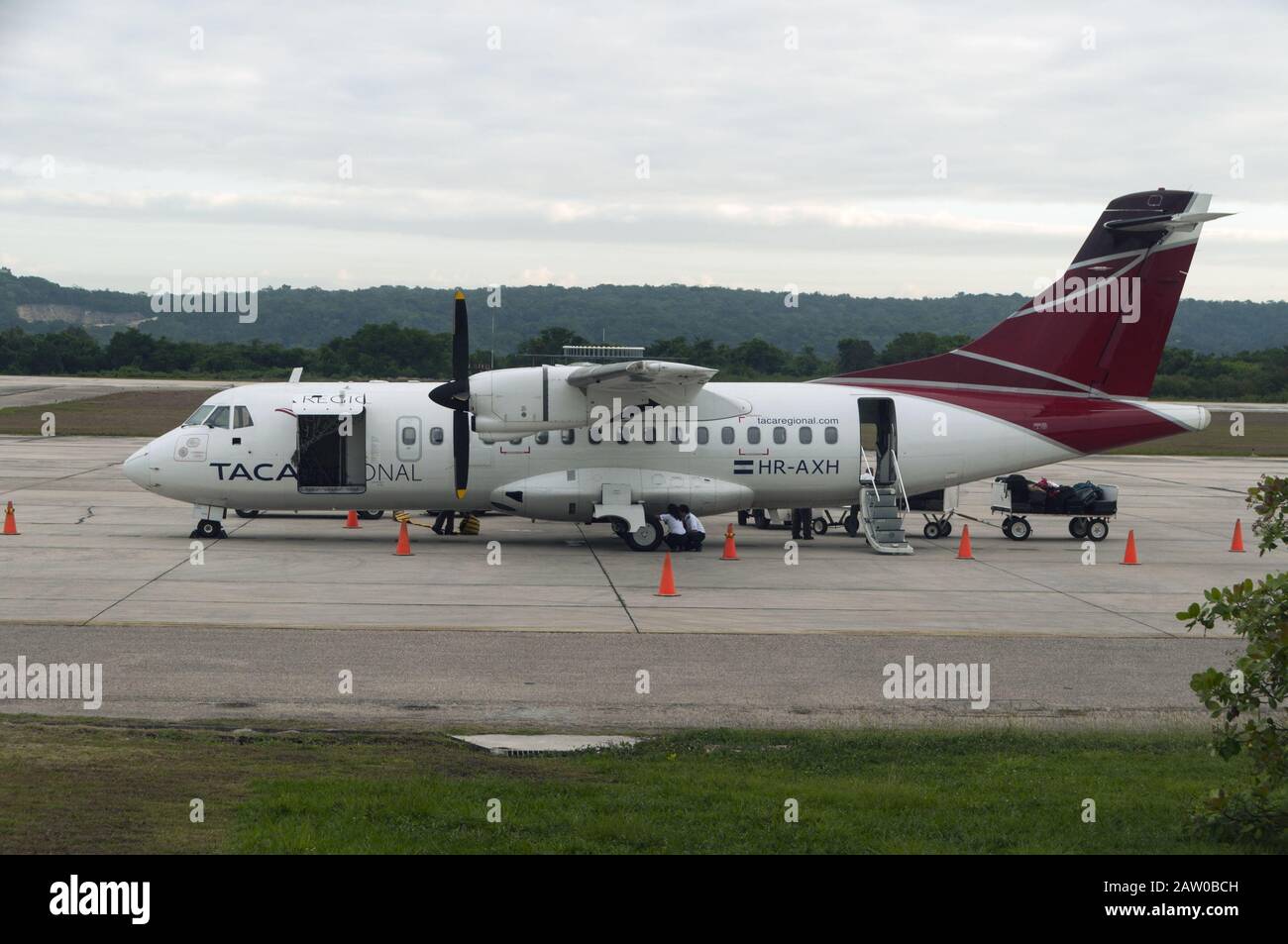 Guatemala, Flores, Plane on tarmac at Mundo Maya International Airport ...