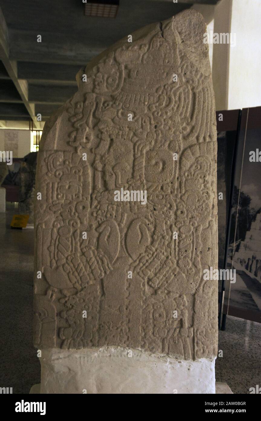 Guatemala, Tikal National Park, Visitor Center, Mayan carved stone ...