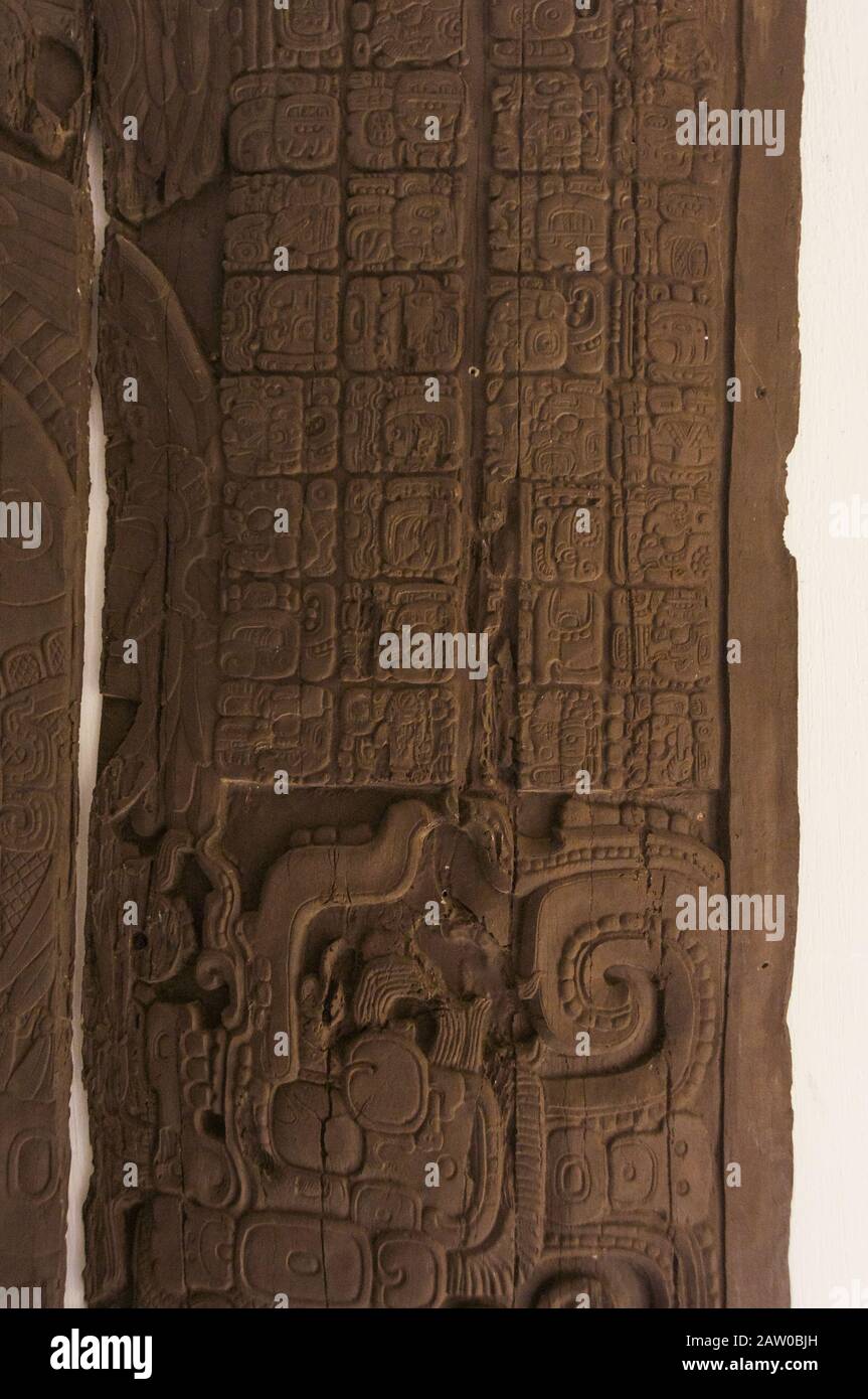 Guatemala, Tikal National Park, Visitor Center, Mayan carved stone ...