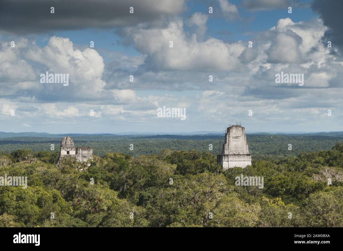 Guatemala, Tikal National Park, site and landscape overview view from ...