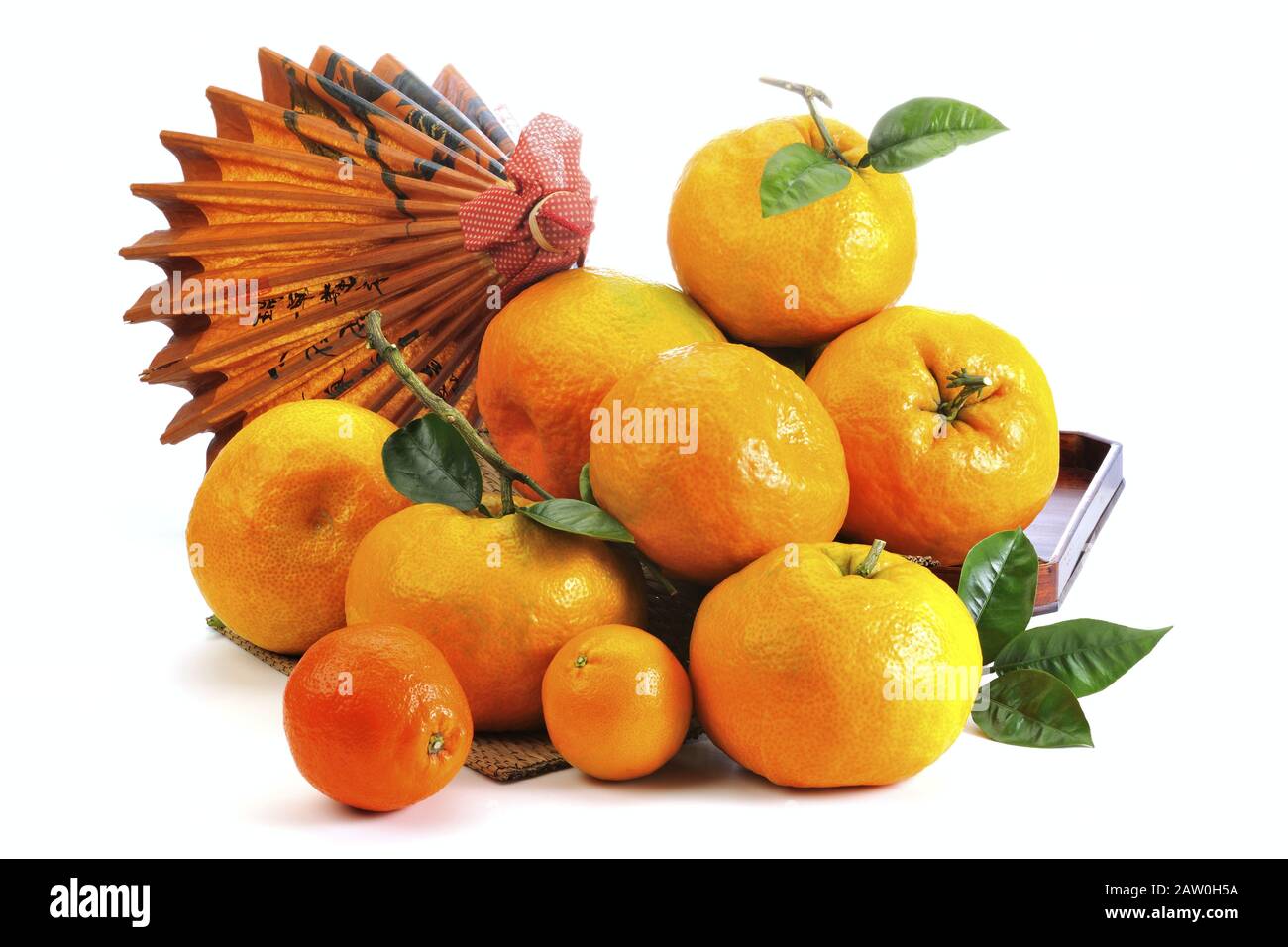 the Chinese honey orange with decoration on the white background Stock ...