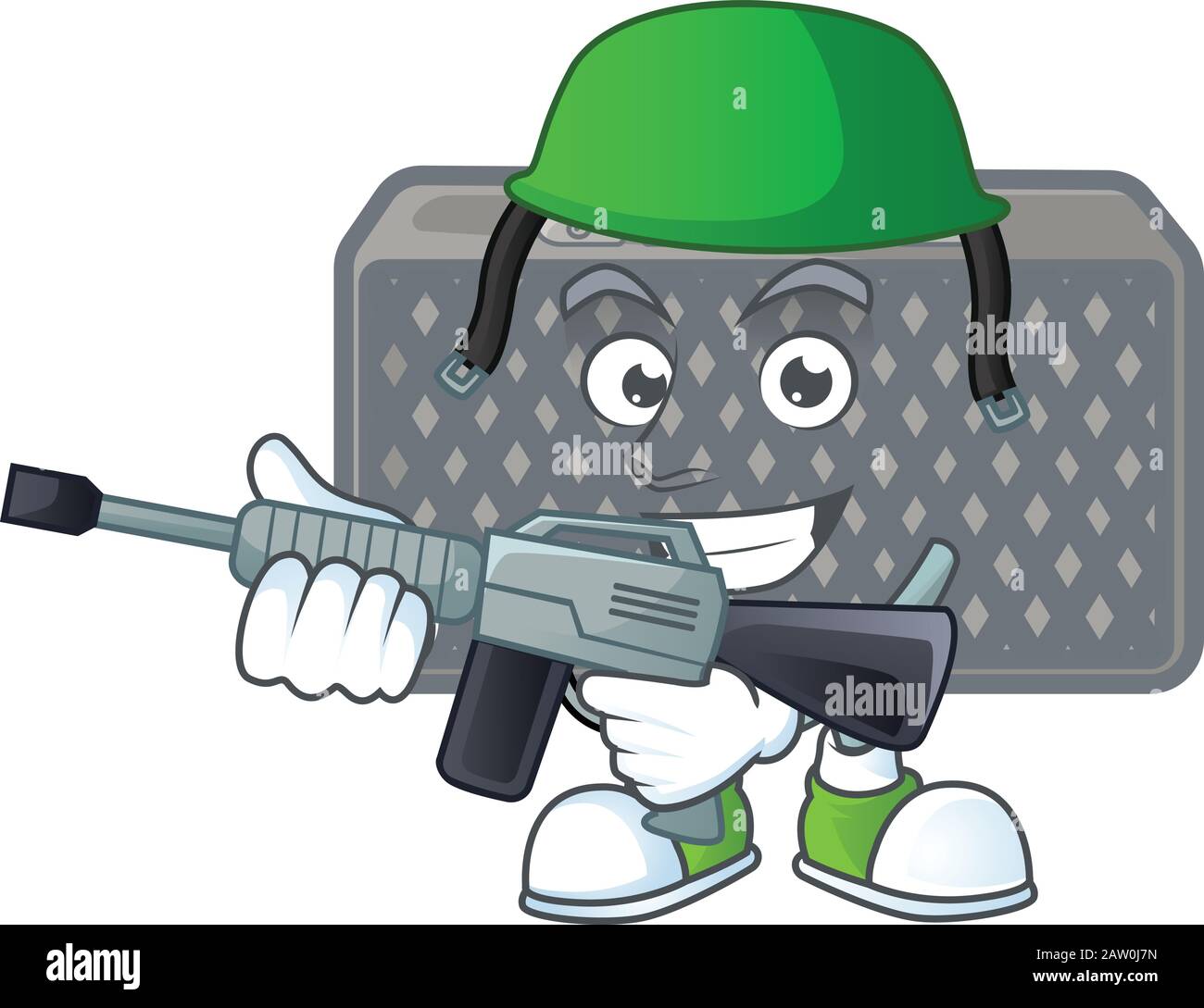 Wireless speaker mascot design in an Army uniform with machine gun ...