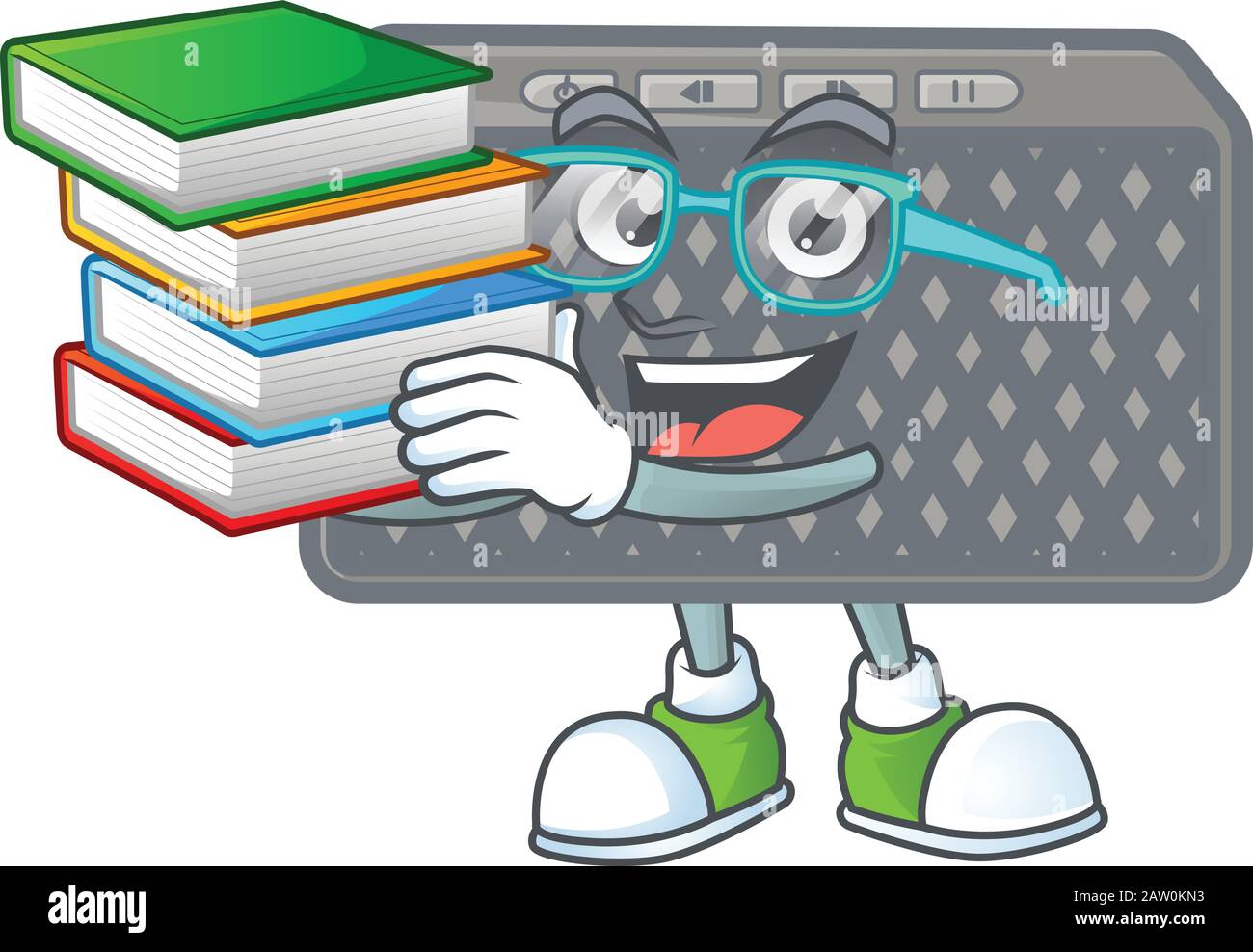 A brainy clever cartoon character of wireless speaker studying with ...