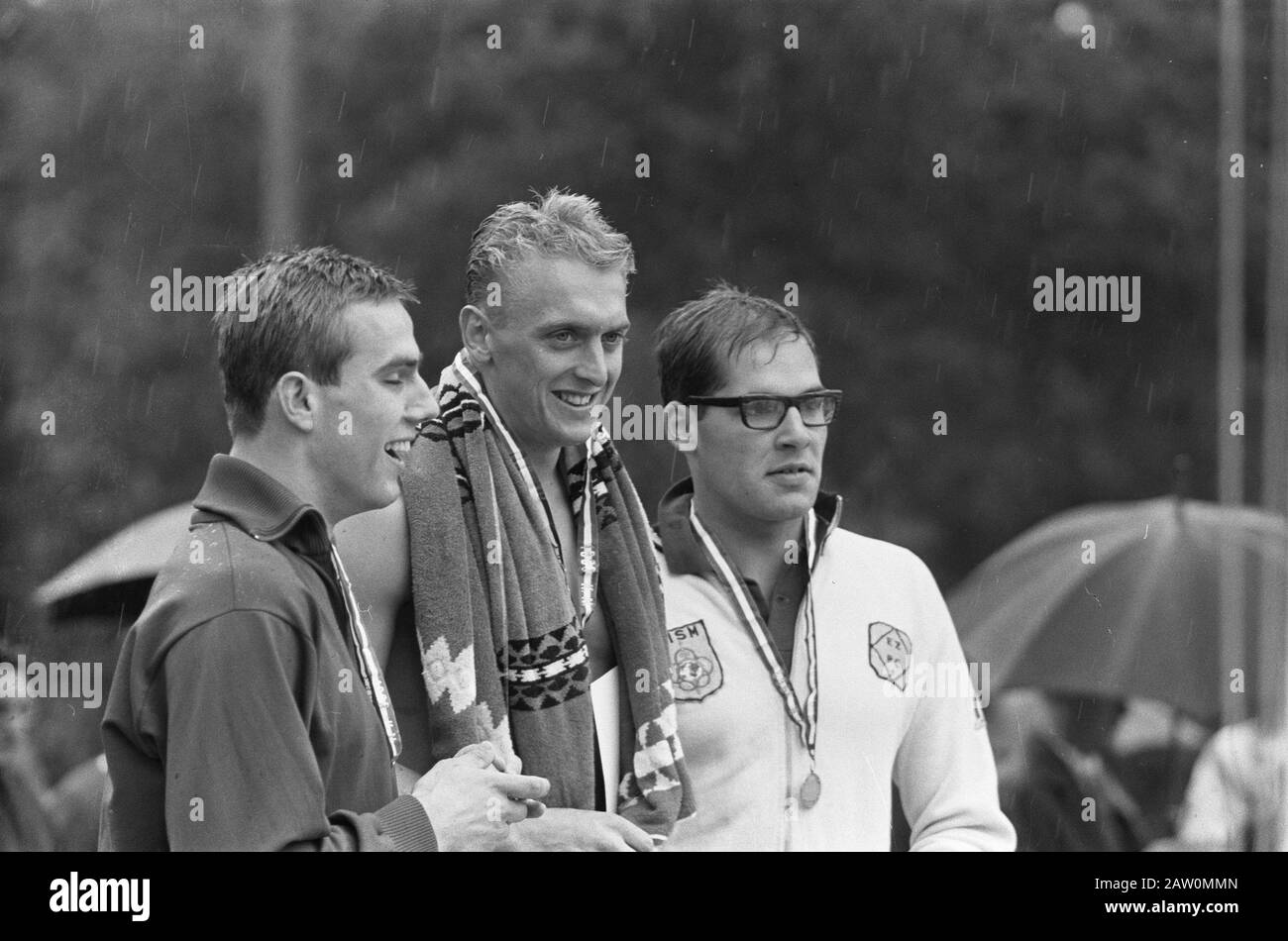Dutch Swimming Championships. Ceremony 100m breaststroke men. From left ...