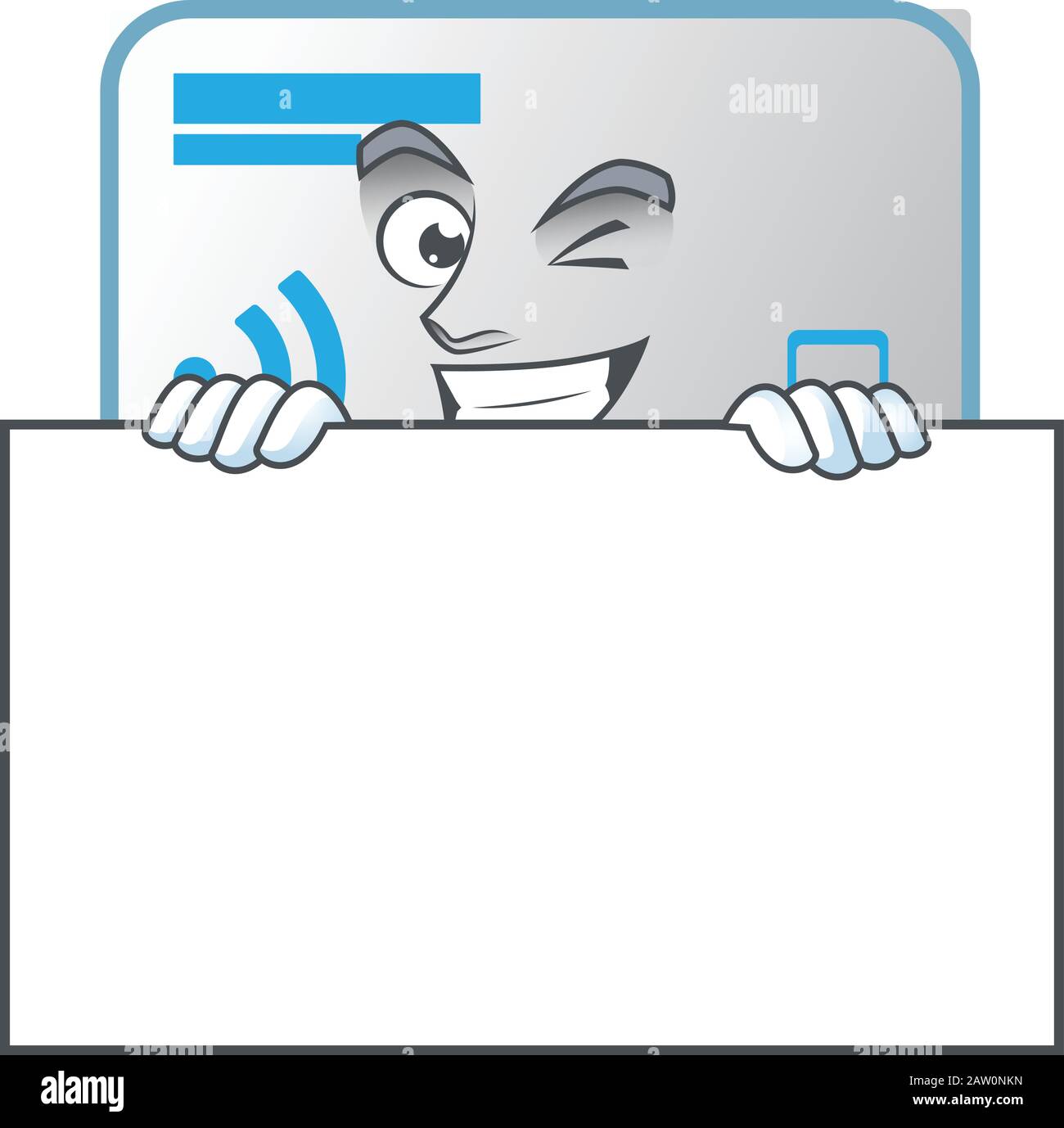 NFC card cartoon character with funny face hides behind a board Stock ...