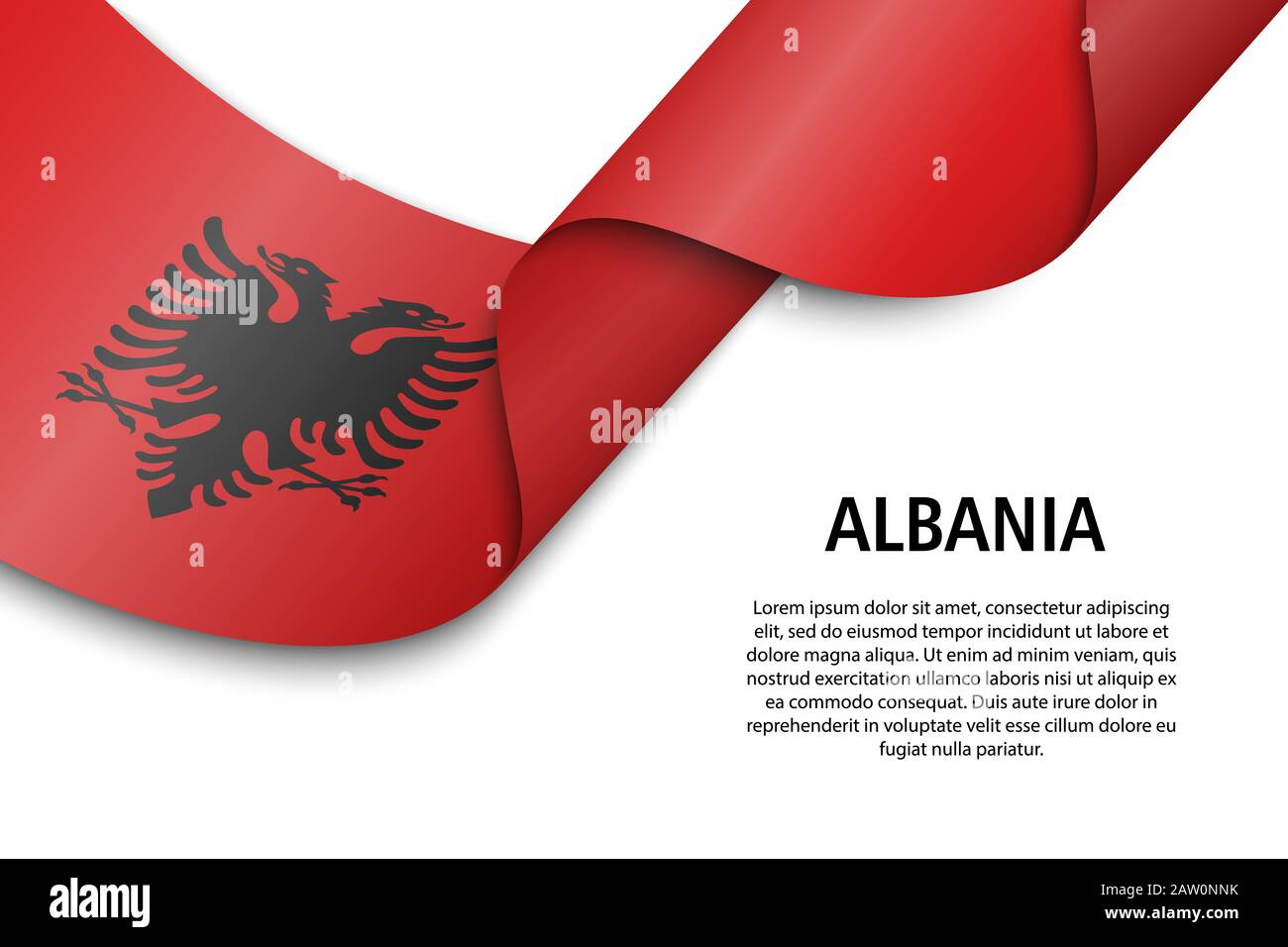 Waving ribbon or banner with flag of Albania. Template for independence ...
