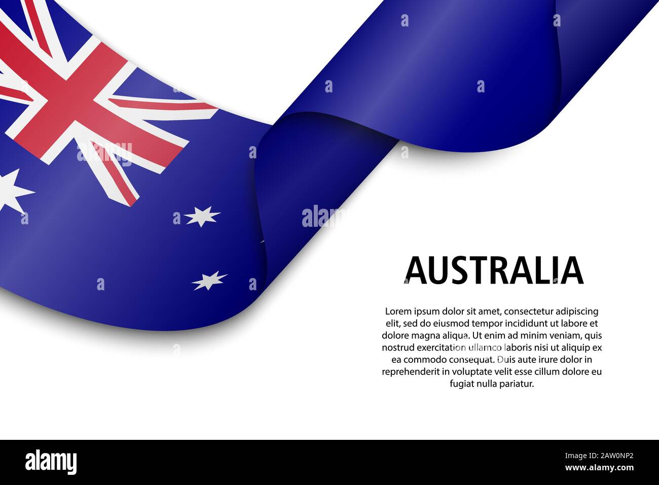 Waving ribbon or banner with flag of Australia. Template for ...
