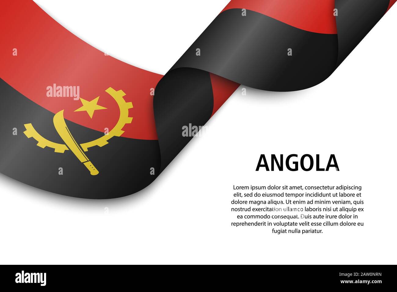 Waving ribbon or banner with flag of Angola. Template for independence ...