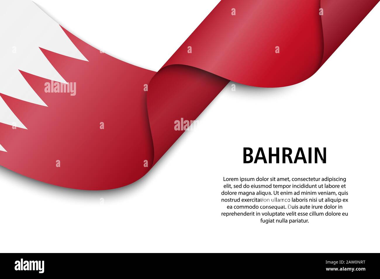 Waving ribbon or banner with flag of Bahrain. Template for independence ...