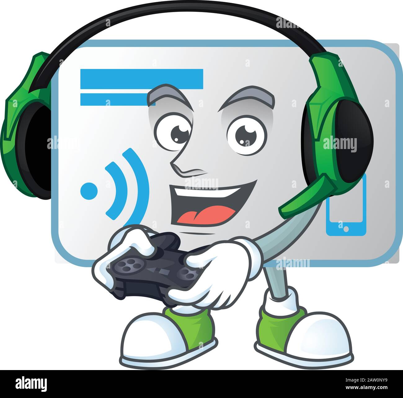 NFC card cartoon picture play a game with headphone and controller ...