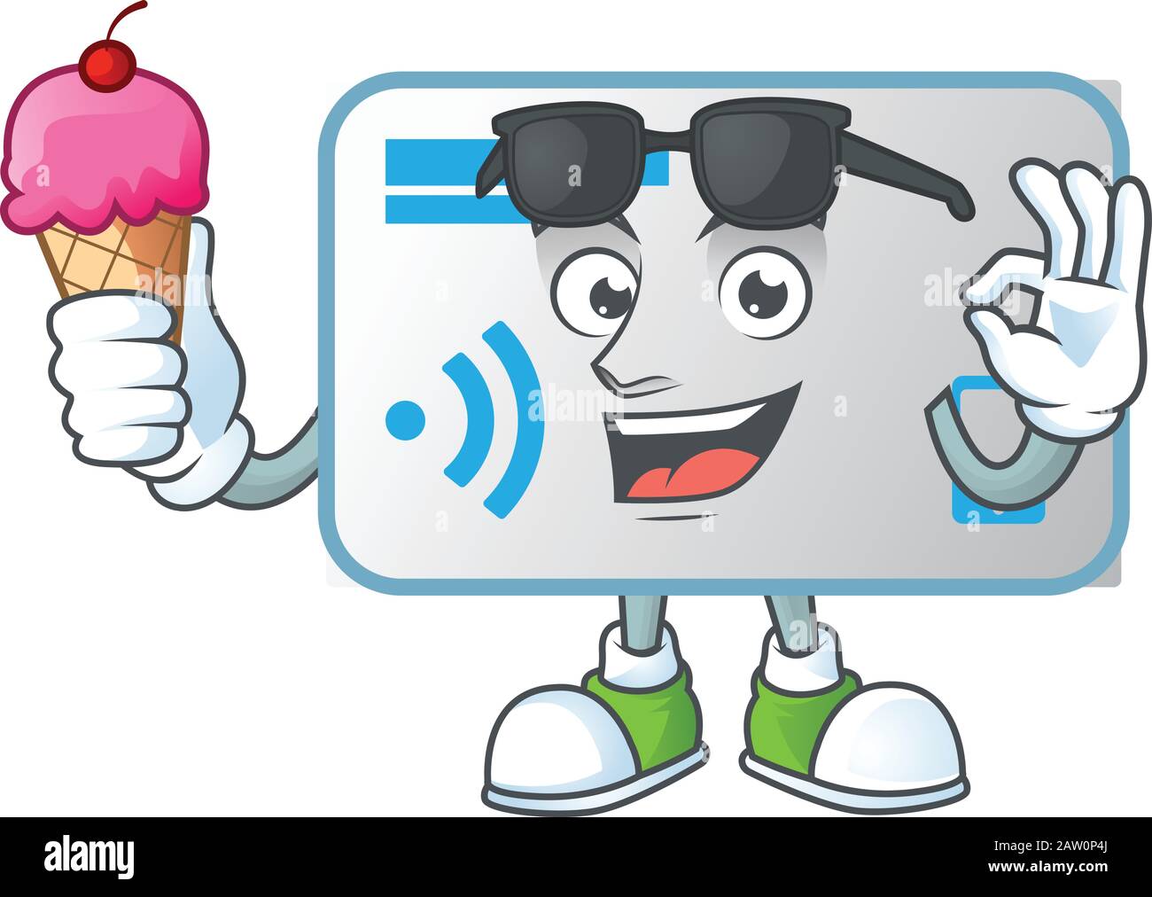 NFC card mascot cartoon style eating an ice cream Stock Vector Image ...