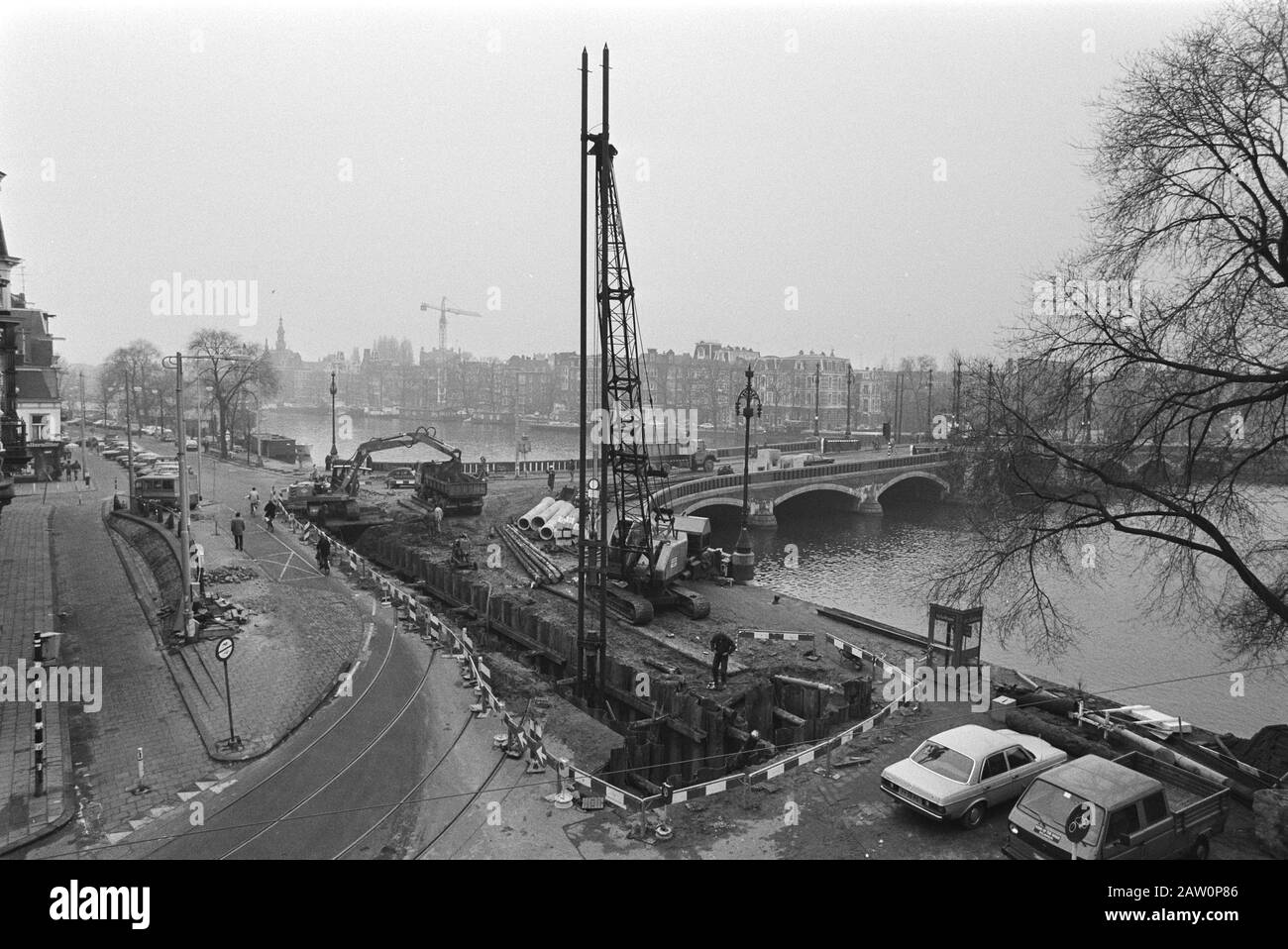 New Amstel bridge in Amsterdam in foreground drainage works Date ...