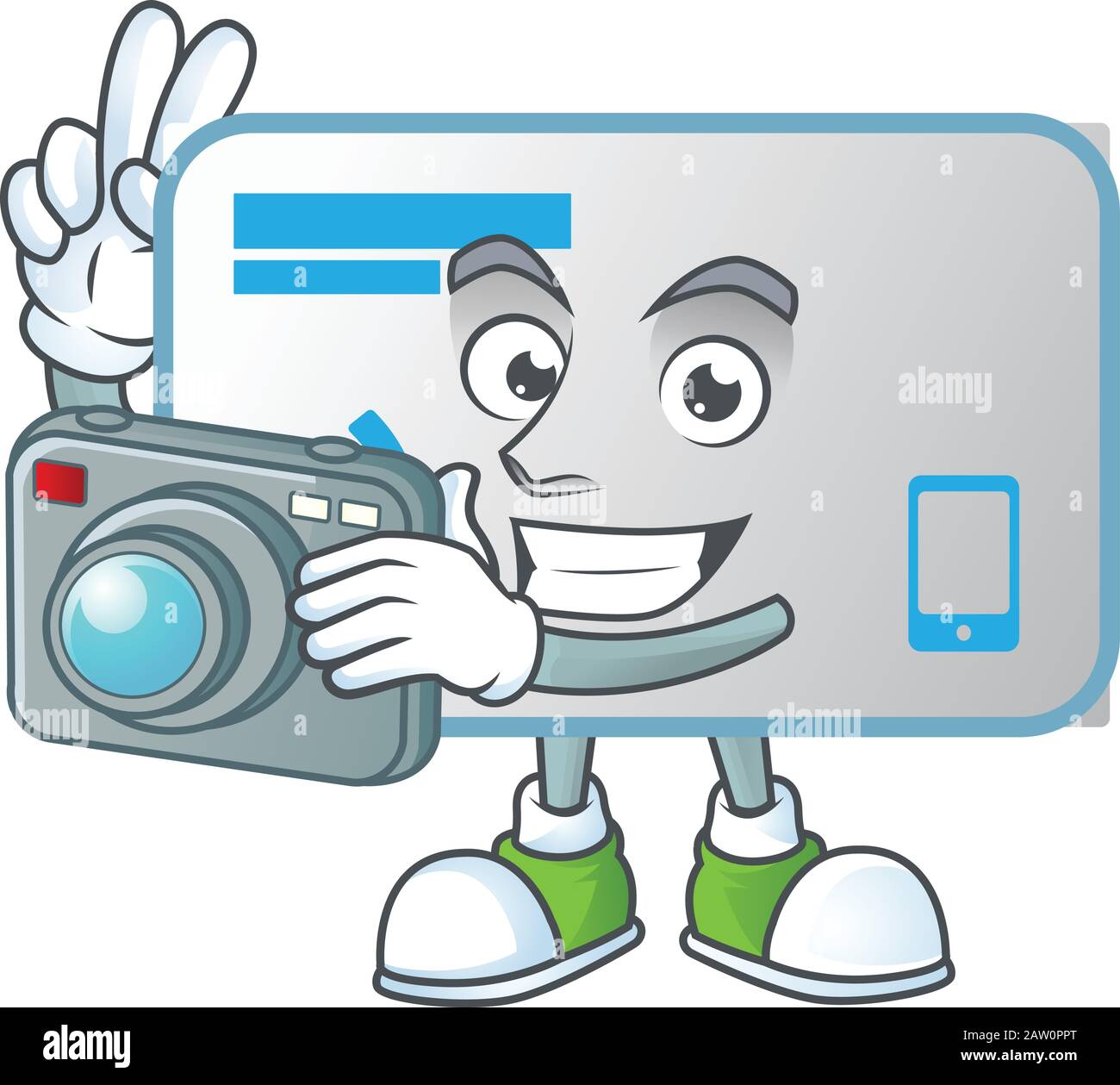 A NFC card Photographer cartoon character in action with a camera Stock ...
