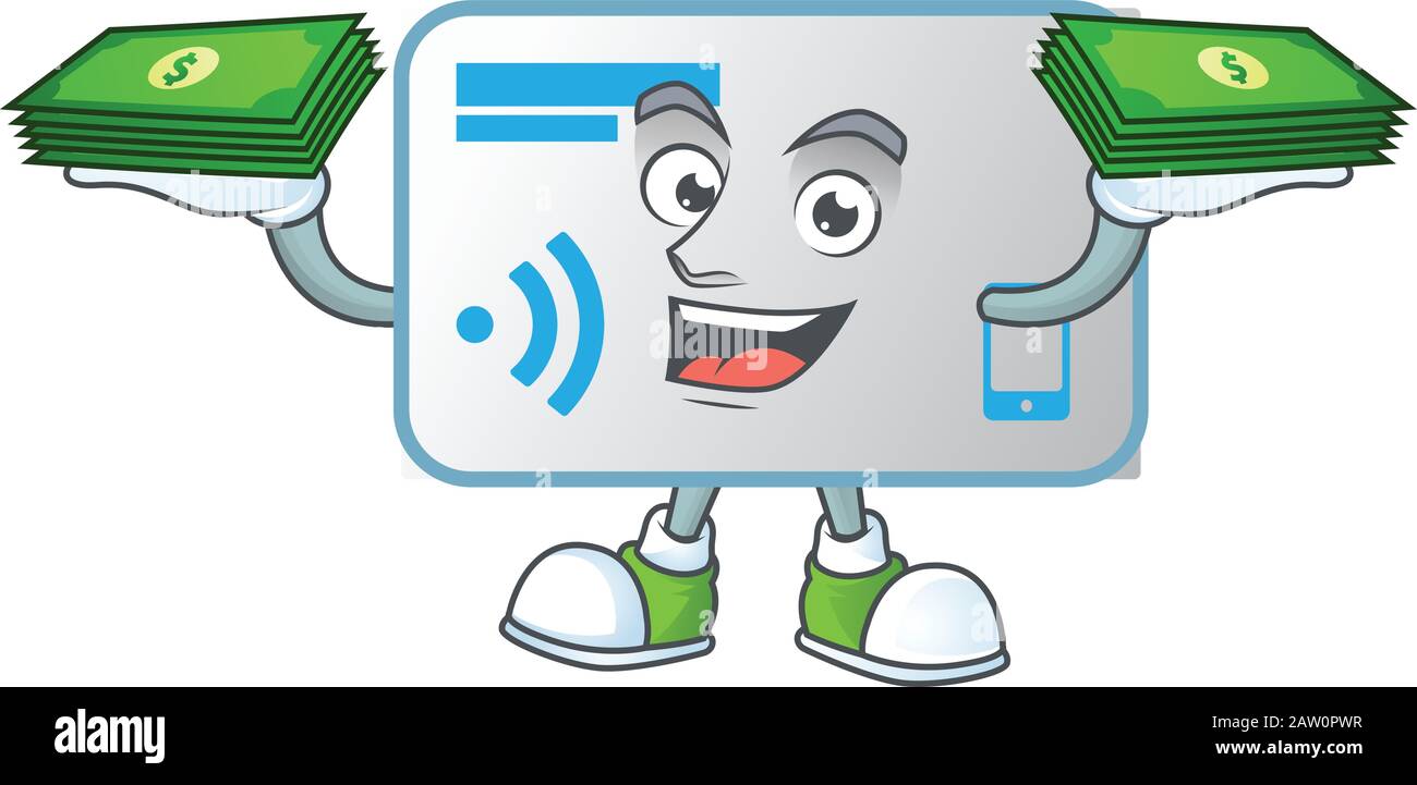 rich and famous NFC card cartoon character with money on hands Stock ...