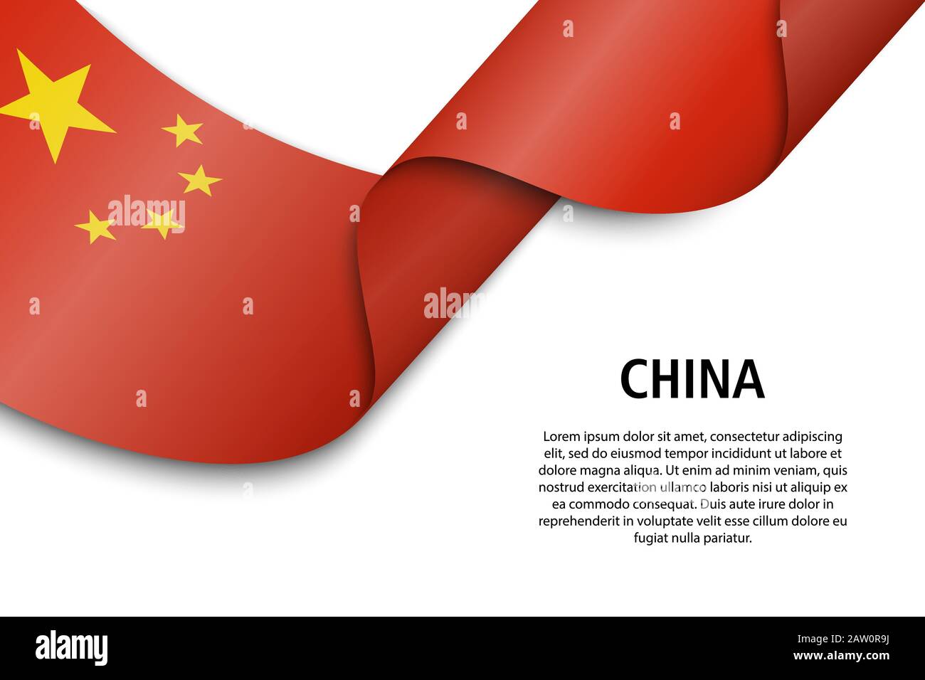 Waving ribbon or banner with flag of China. Template for independence ...