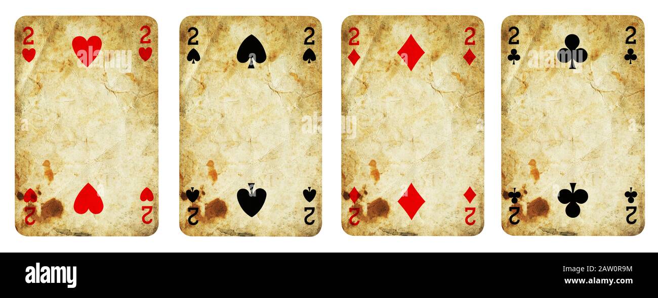 Four Playing Cards Isolated on White Background, Showing Two from Each ...