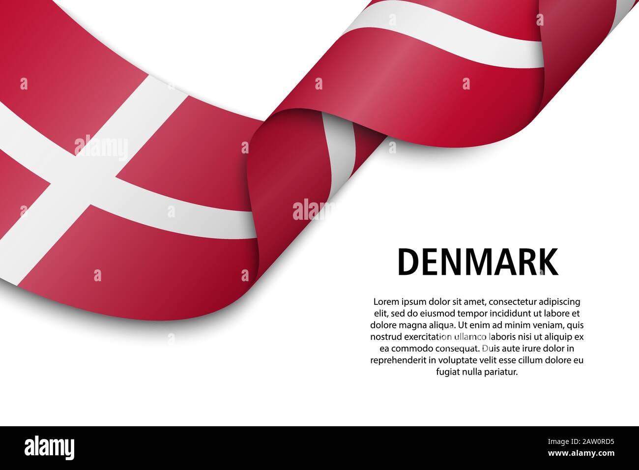 Waving ribbon or banner with flag of Denmark. Template for independence ...