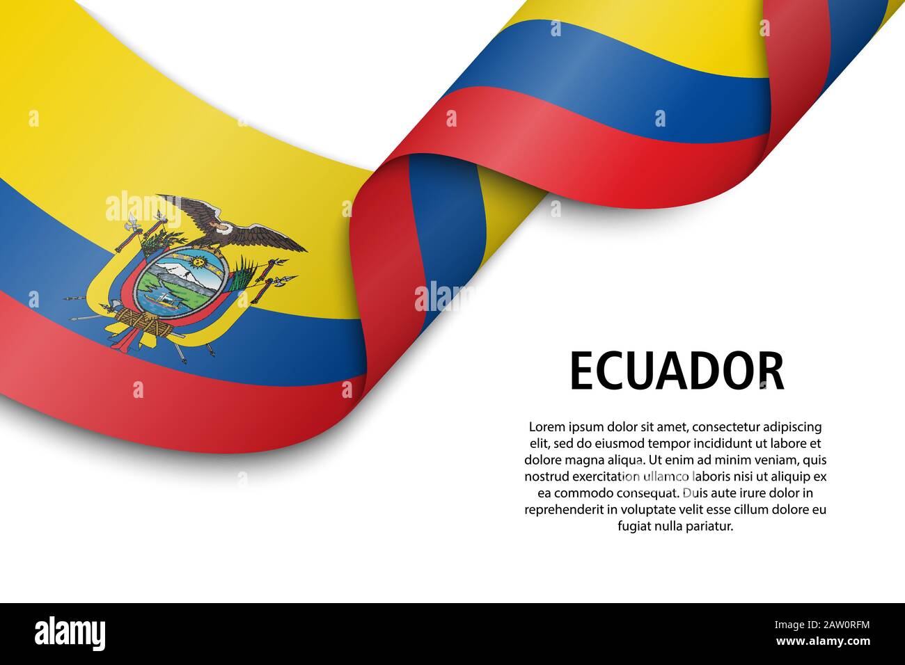 Waving ribbon or banner with flag of Ecuador. Template for independence ...