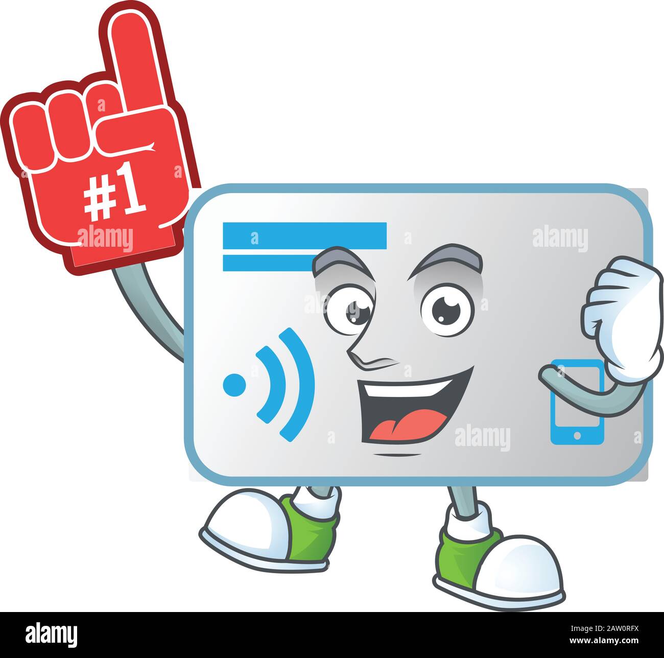 A cartoon design of NFC card holding a Foam finger Stock Vector Image ...