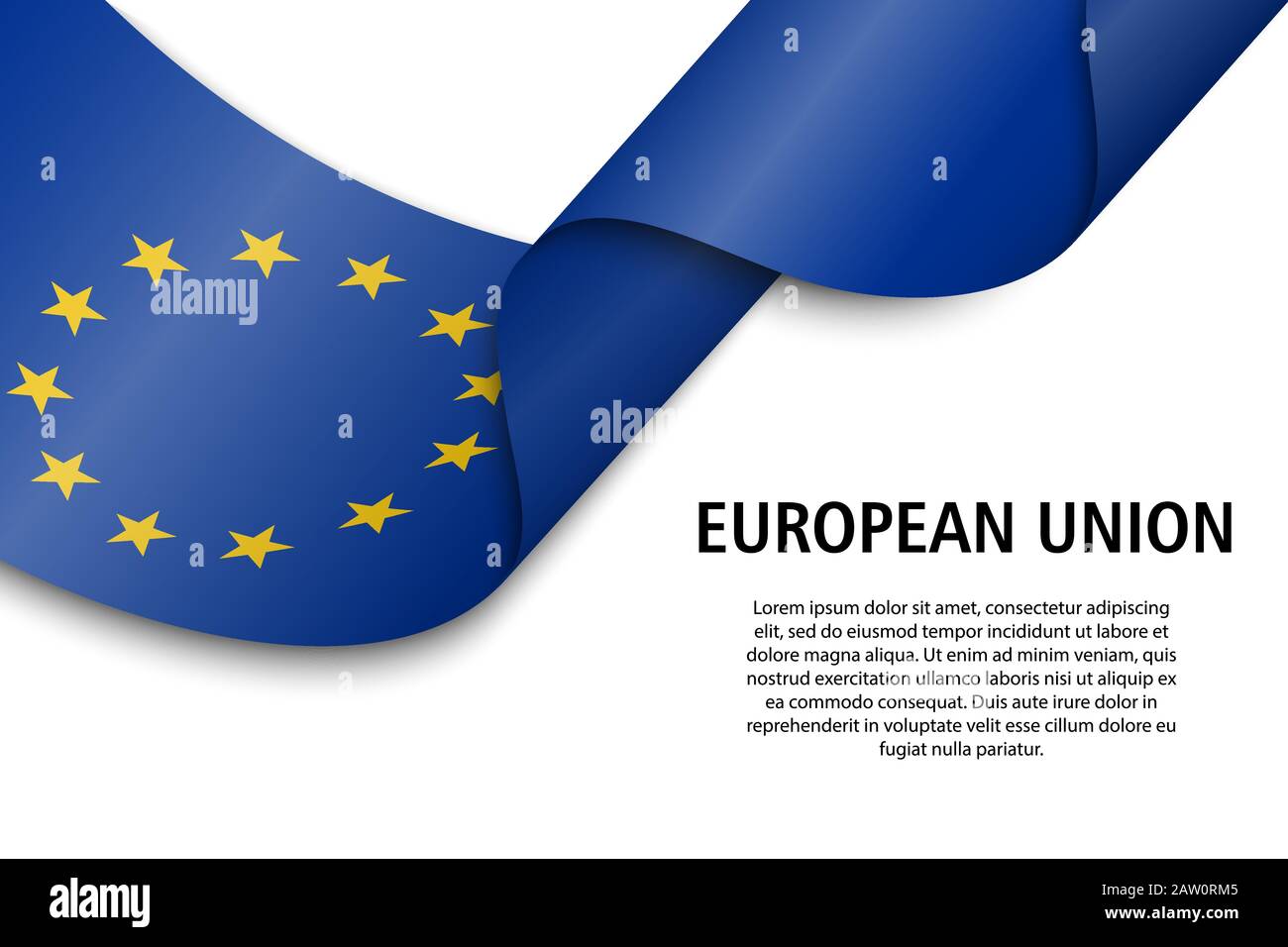 Waving ribbon or banner with flag of European Union. Template for ...