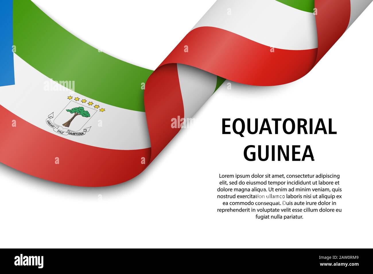 Waving ribbon or banner with flag of Equatorial Guinea. Template for ...
