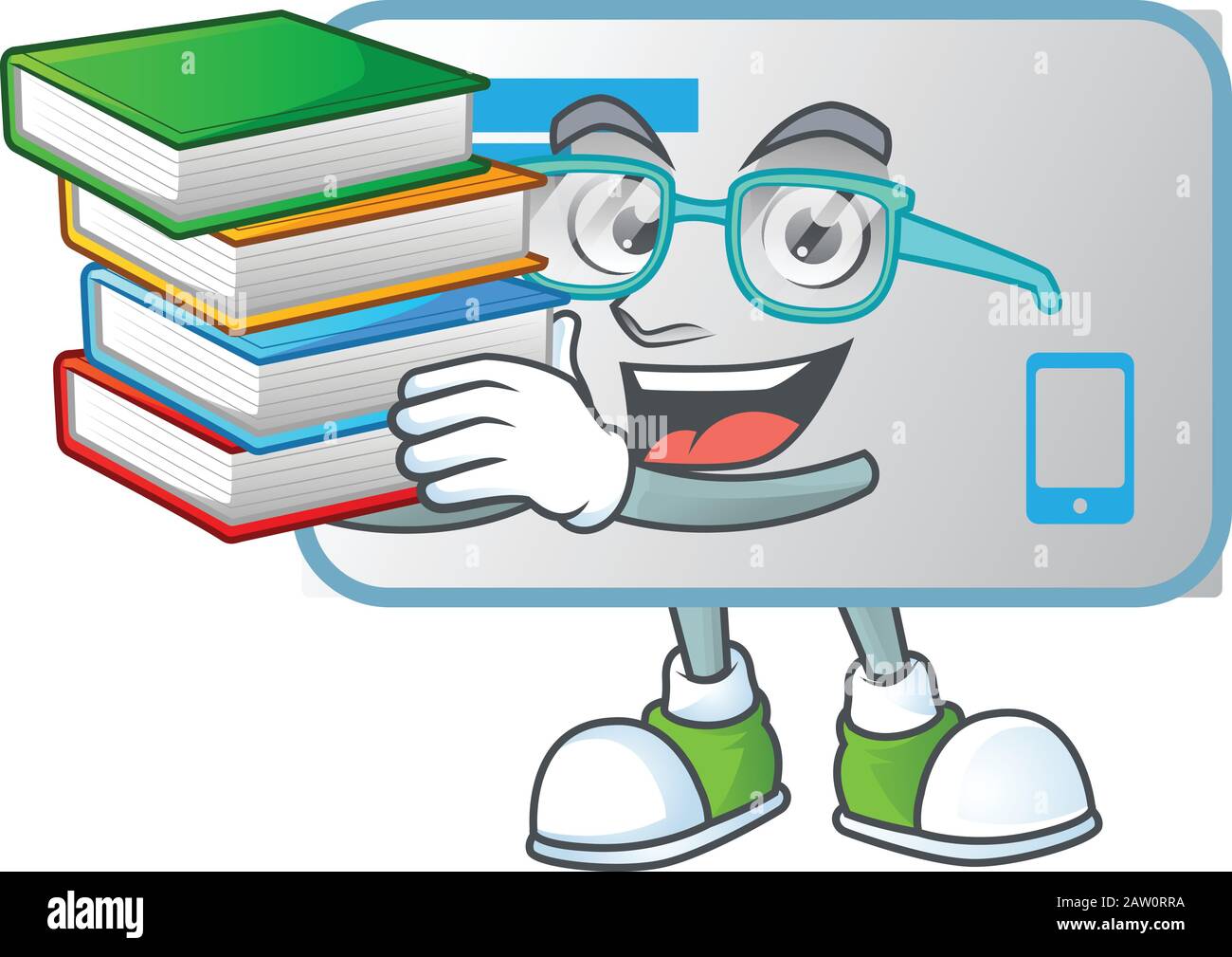 A brainy clever cartoon character of NFC card studying with some books ...