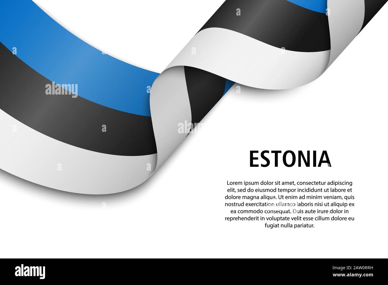 Waving ribbon or banner with flag of Estonia. Template for independence ...