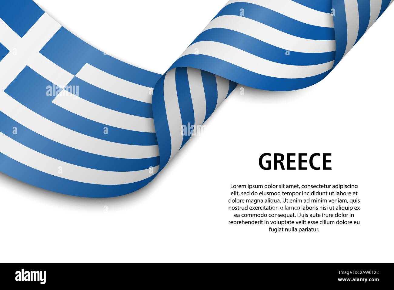 Waving ribbon or banner with flag of Greece. Template for independence ...
