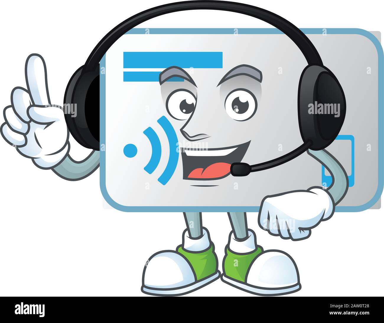 Sweet NFC card cartoon character design speaking on a headphone Stock ...
