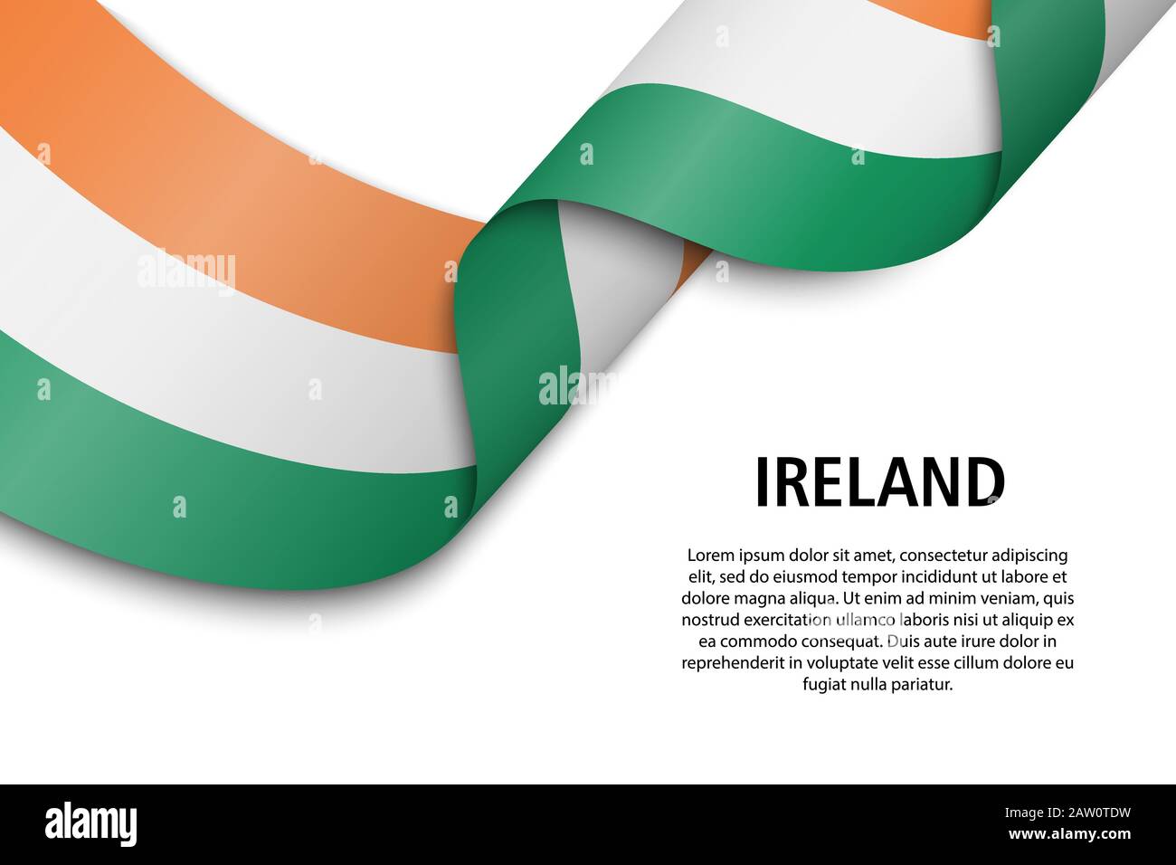 Waving ribbon or banner with flag of Ireland. Template for independence ...