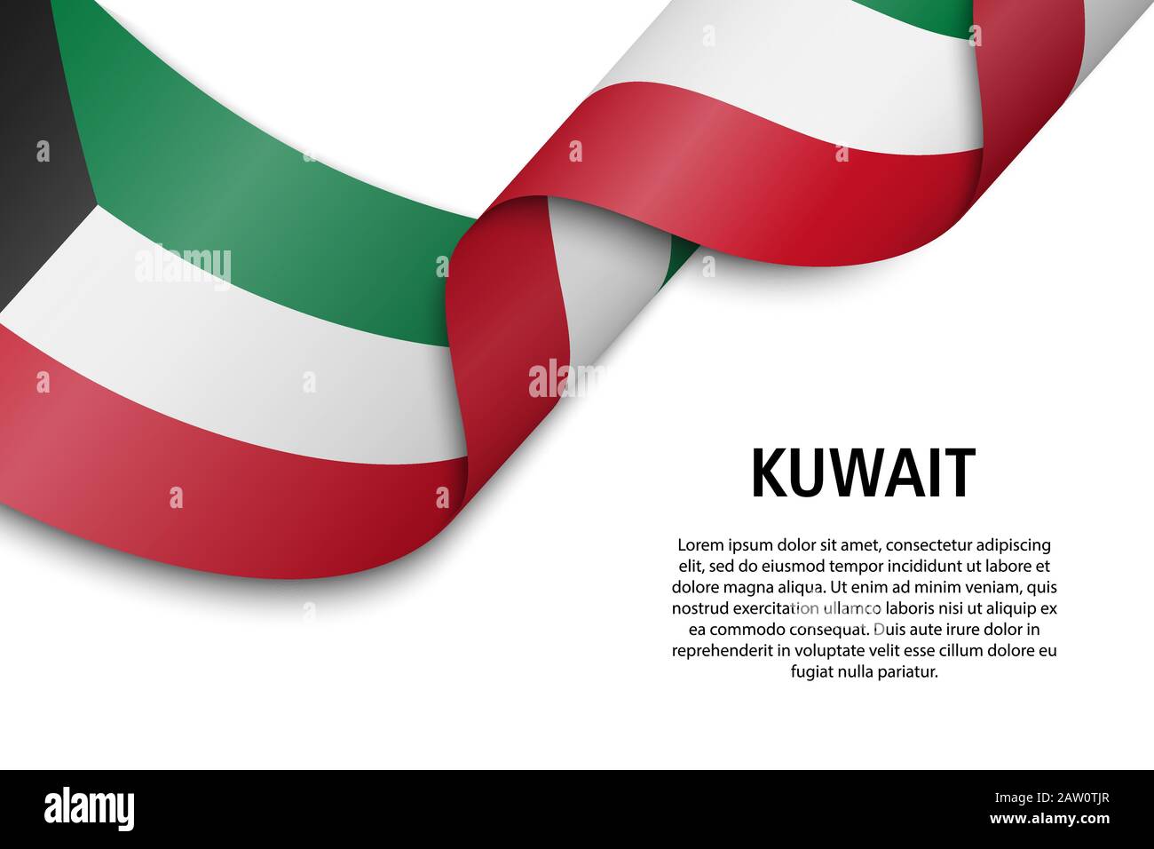 Waving ribbon or banner with flag of Kuwait. Template for independence ...