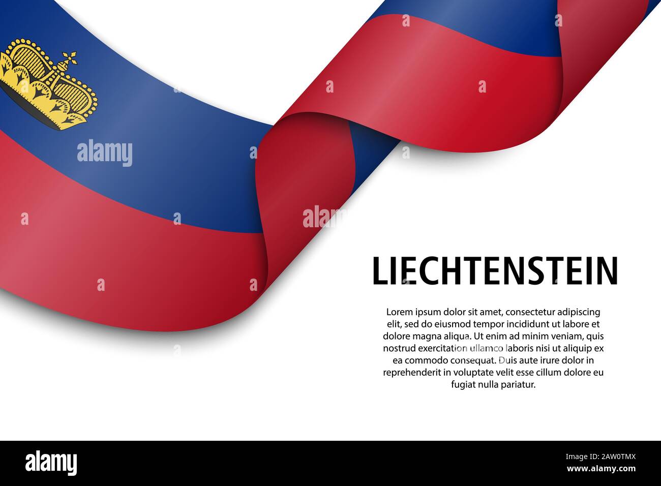 Waving ribbon or banner with flag of Liechtenstein. Template for ...